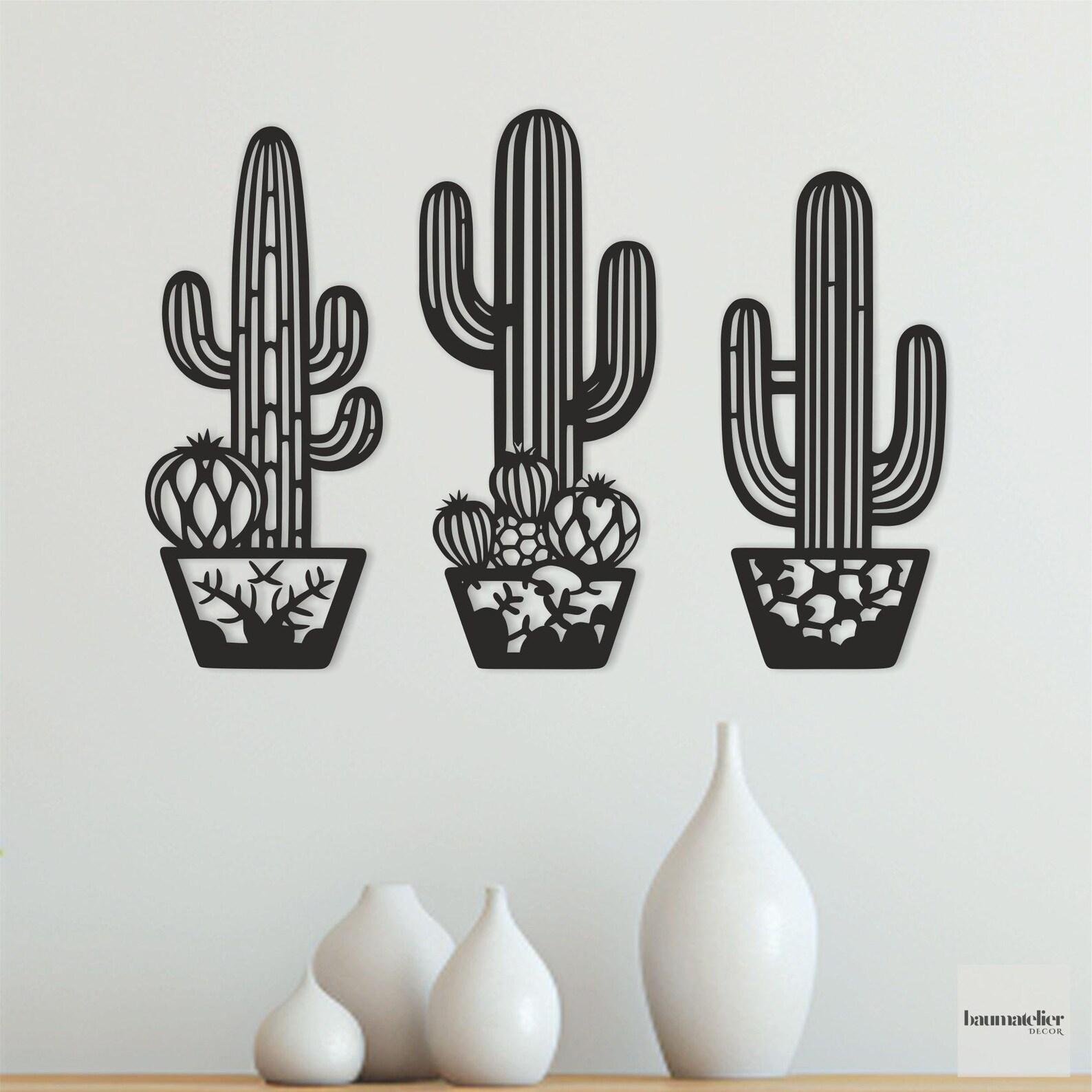Cactus Wall Decor Set of 3, Laser Cut MDF Wall Decor, Wooden Flower ...