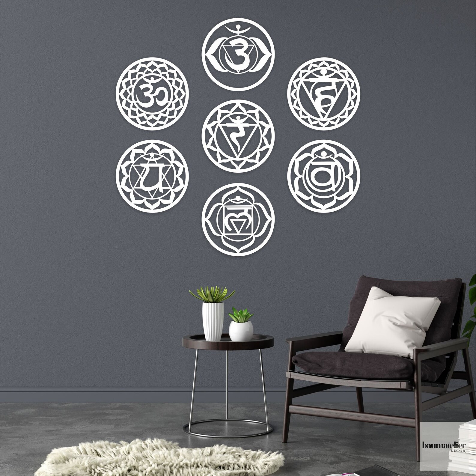7 Chakra Symbols Wood Wall Decor, Seven Chakra Wall Art Set, Chakra ...