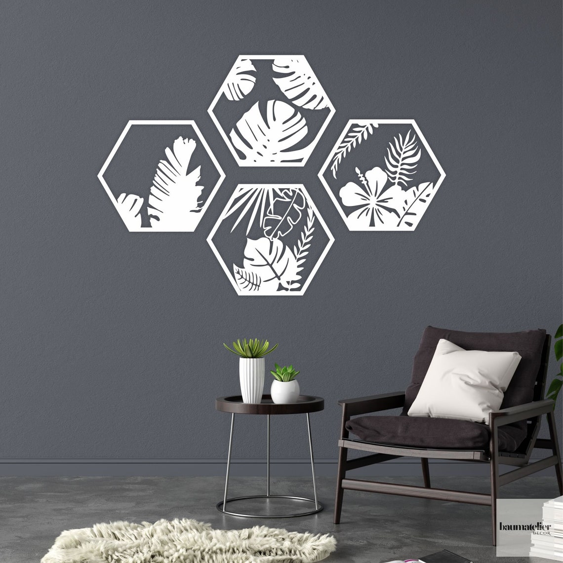 Tropical Leaves Set of 4 Wall Decor, Leaves Wall Art, Housewarming Gift ...