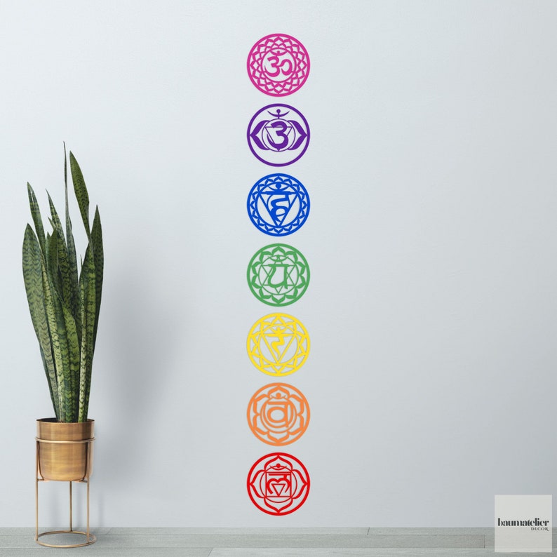 7 Chakra Symbols Wood Wall Decor, Seven Chakra Wall Art Set, Chakra ...