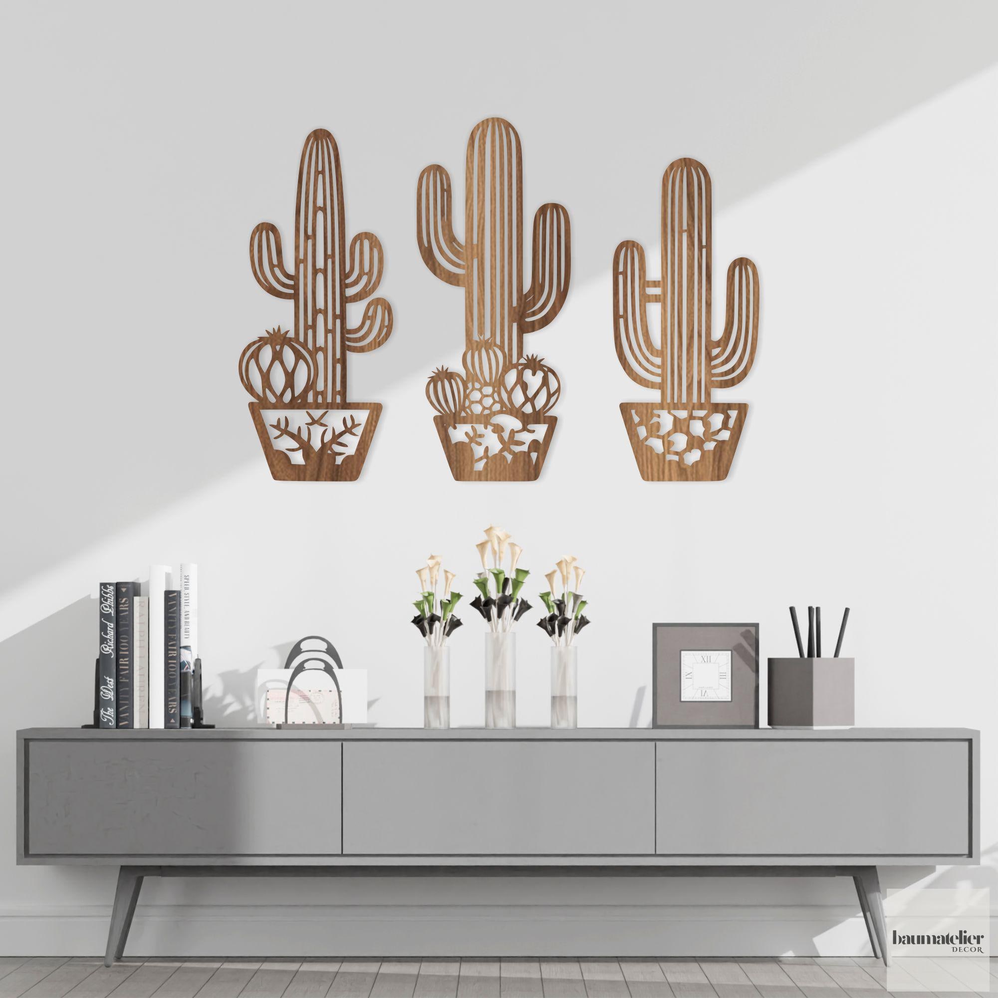 Cactus Wall Decor Set of 3, Laser Cut MDF Wall Decor, Wooden Flower ...