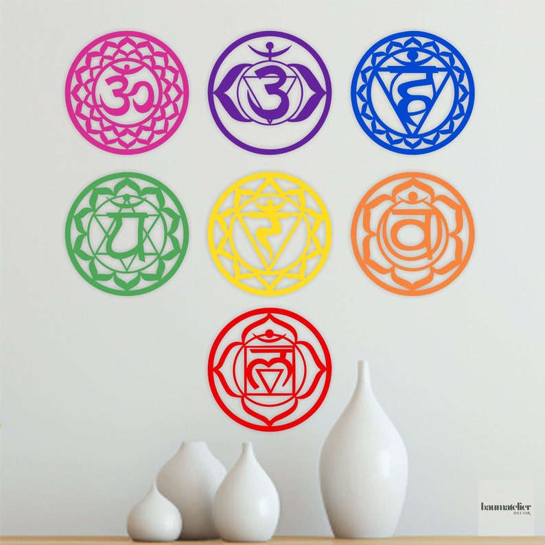 7 Chakra Symbols Wood Wall Decor, Seven Chakra Wall Art Set, Chakra ...
