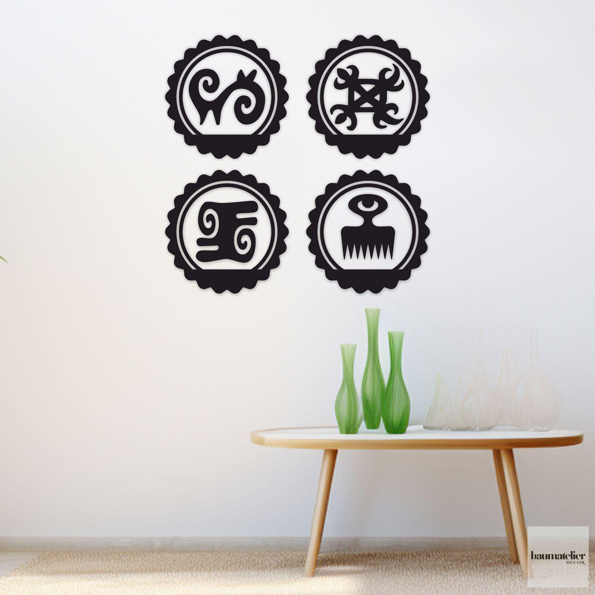 Adinkra Symbols Wood Wall Decor, African Symbol Set of 4, Adinkra Wall ...
