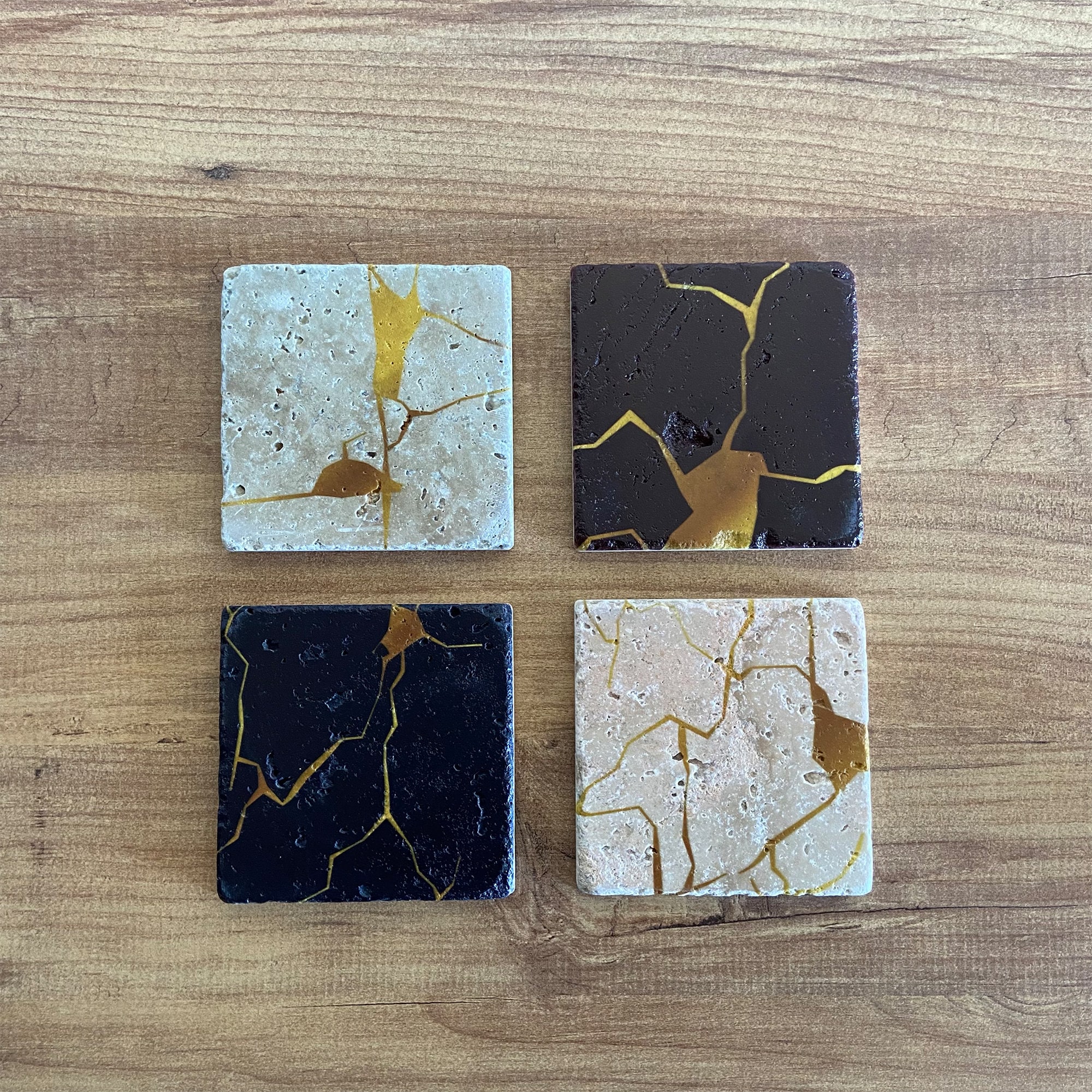 Kintsugi Stone Coasters, Kintsukuroi Art Stone Coasters Set of 4 ...