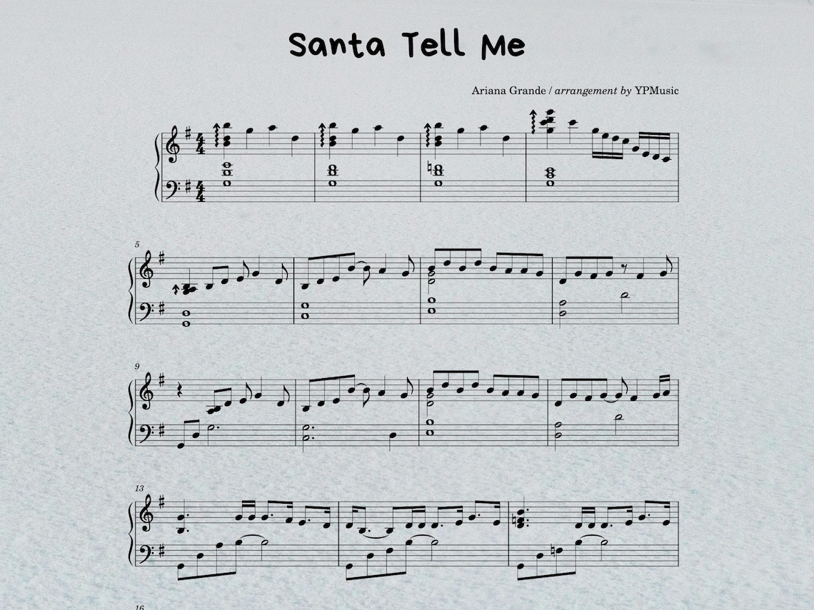 Santa Tell Me - Ariana Grande | Easy Piano Sheet Music, Digital ...