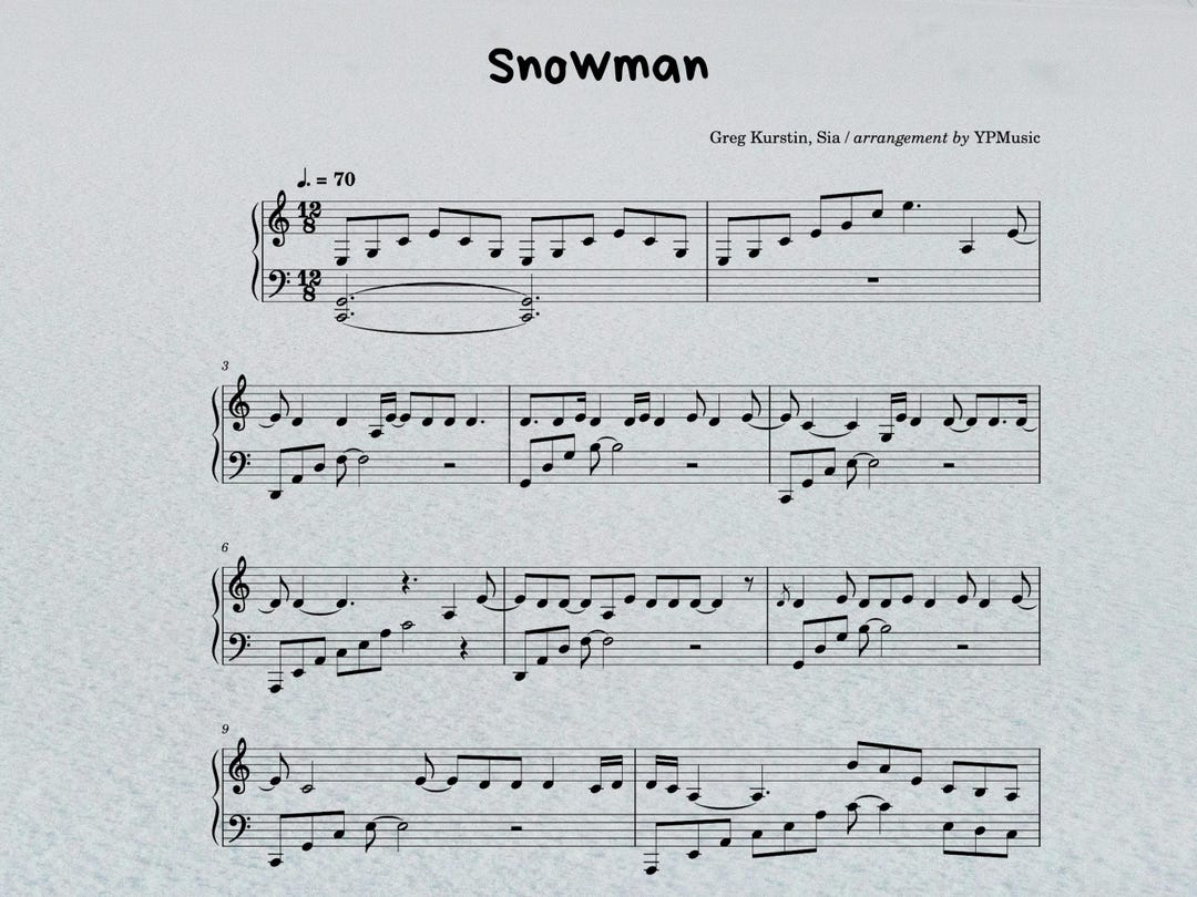 Snowman | Easy Piano Sheet Music, Digital Download, Piano Score, Simple ...