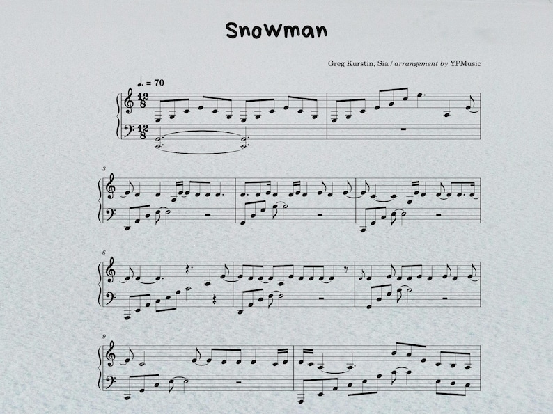 Snowman | Easy Piano Sheet Music, Digital Download, Piano Score, Simple ...