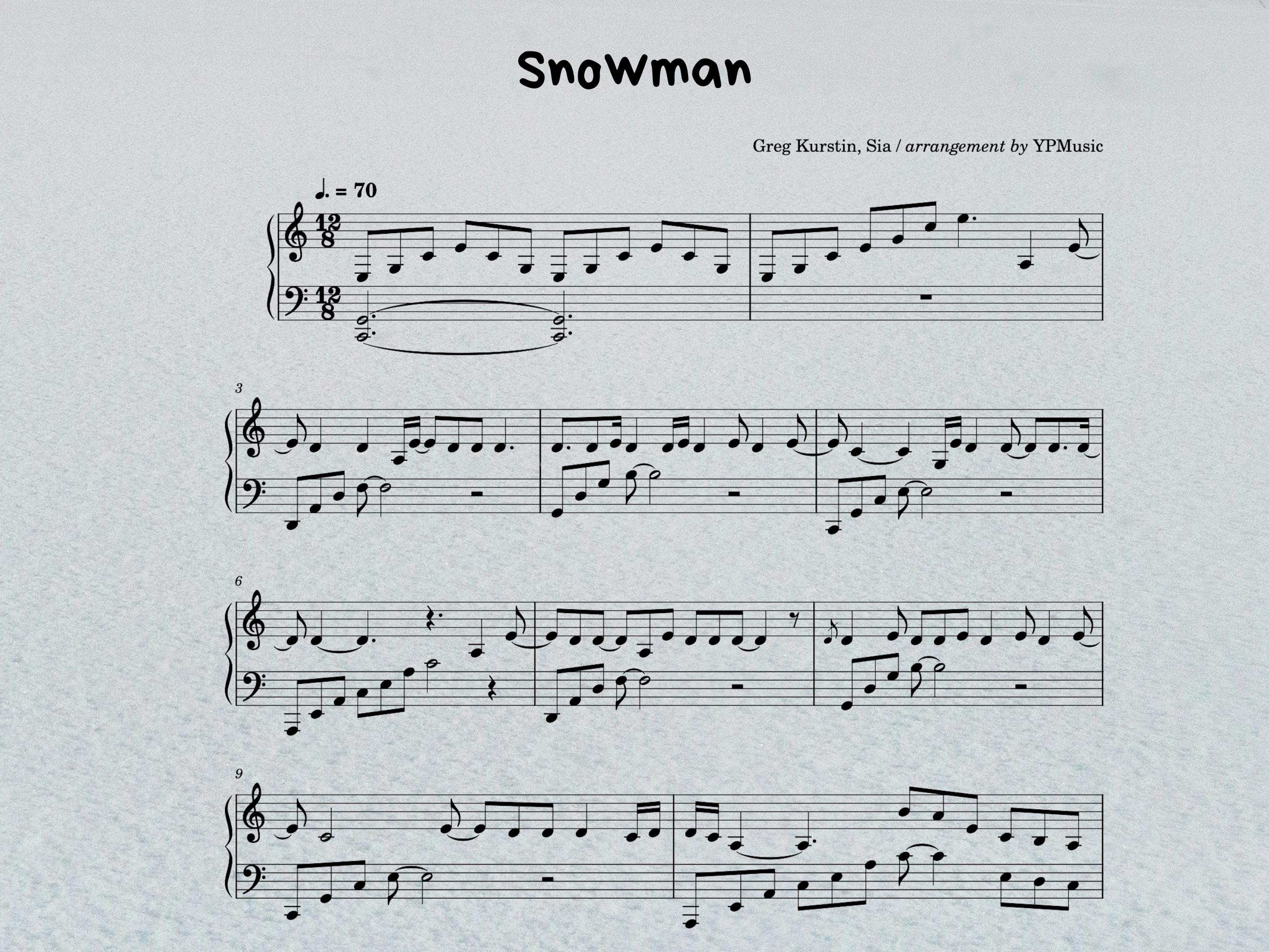 Snowman | Easy Piano Sheet Music, Digital Download, Piano Score, Simple ...