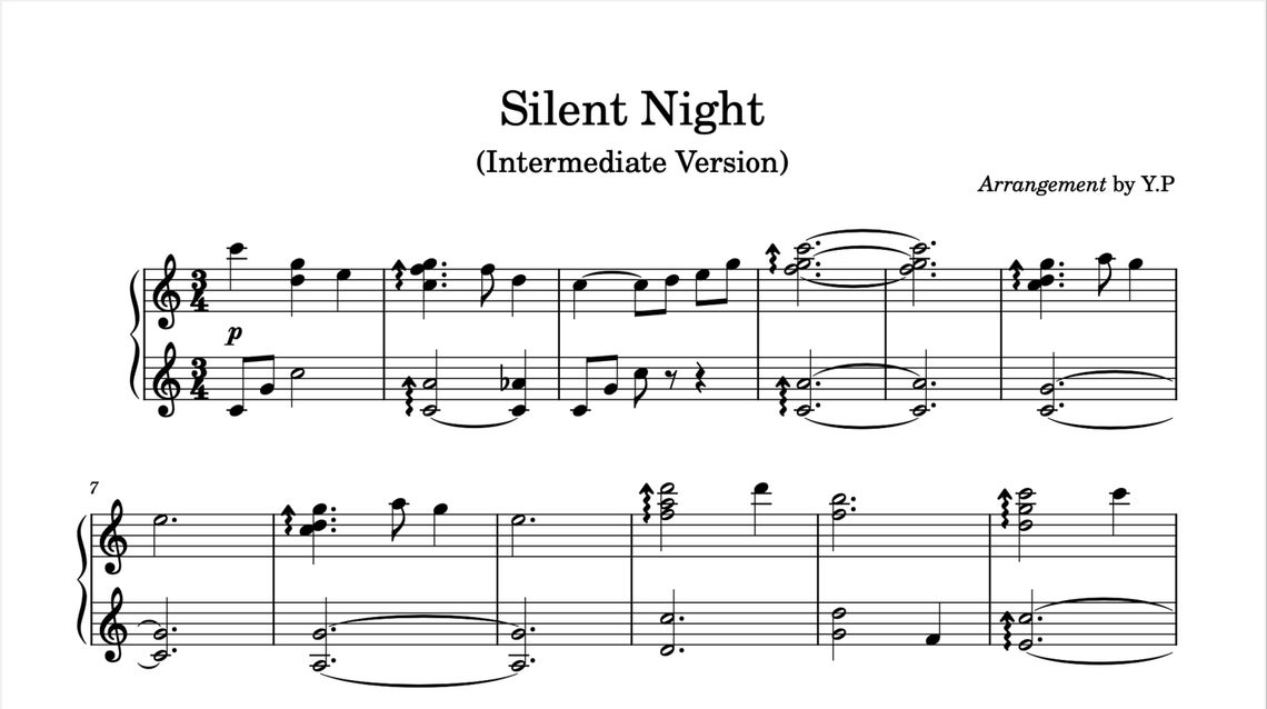 Silent Night Piano Sheet Music, Intermediate Piano, Digital Sheet Music ...