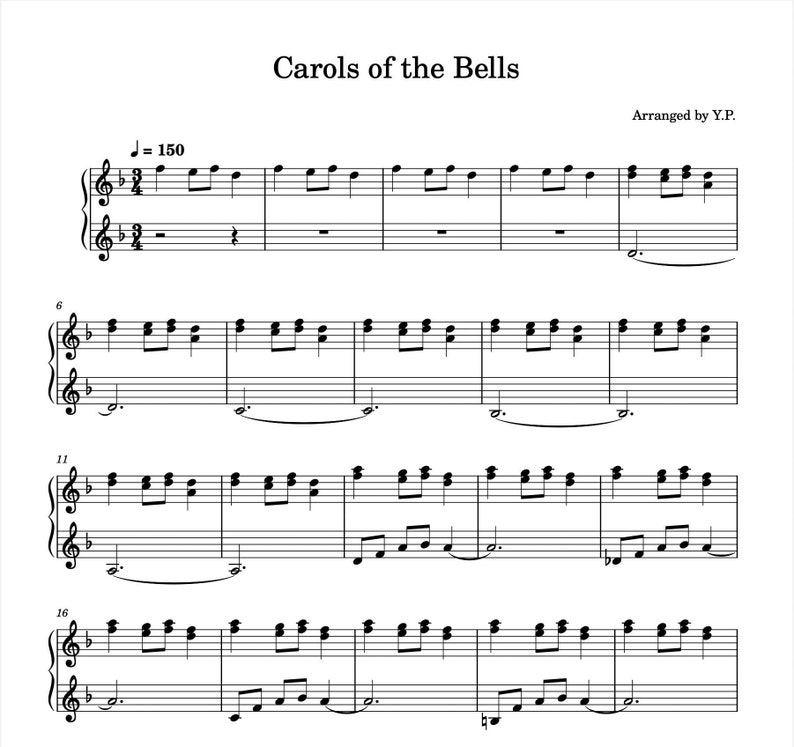 Carols of the Bells Piano Sheet Music, Advance Piano, Digital Sheet ...
