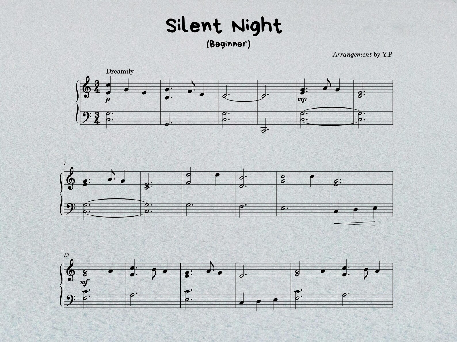 Silent Night (beginner) | Easy Piano Sheet Music, Digital Download ...