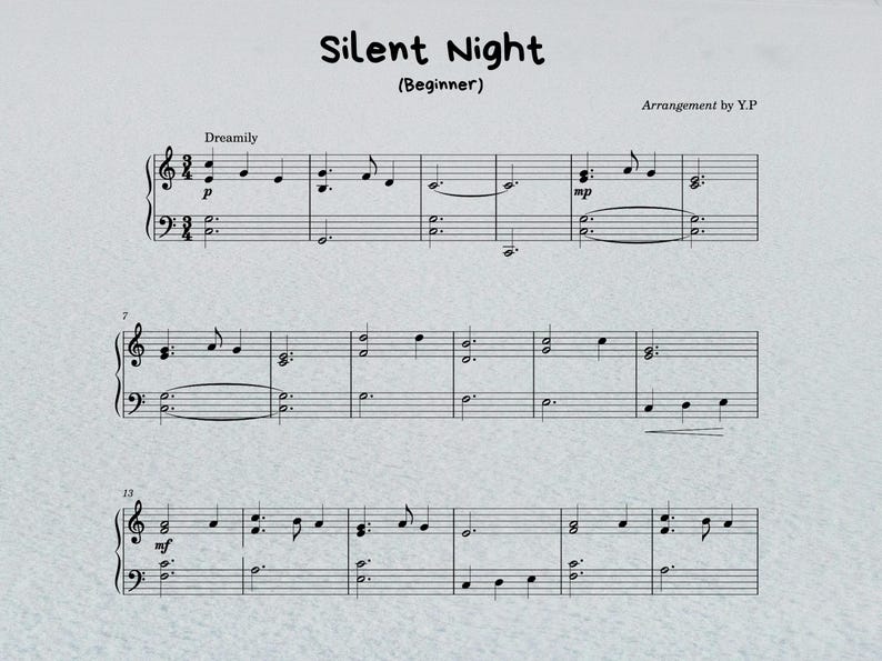 Silent Night (beginner) | Easy Piano Sheet Music, Digital Download ...