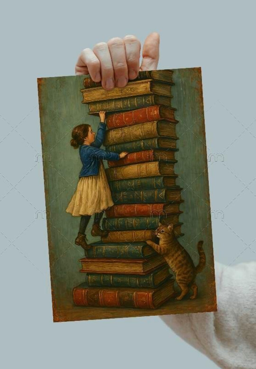 Limb to Imagination – Little Girl and Cat With Books - Etsy