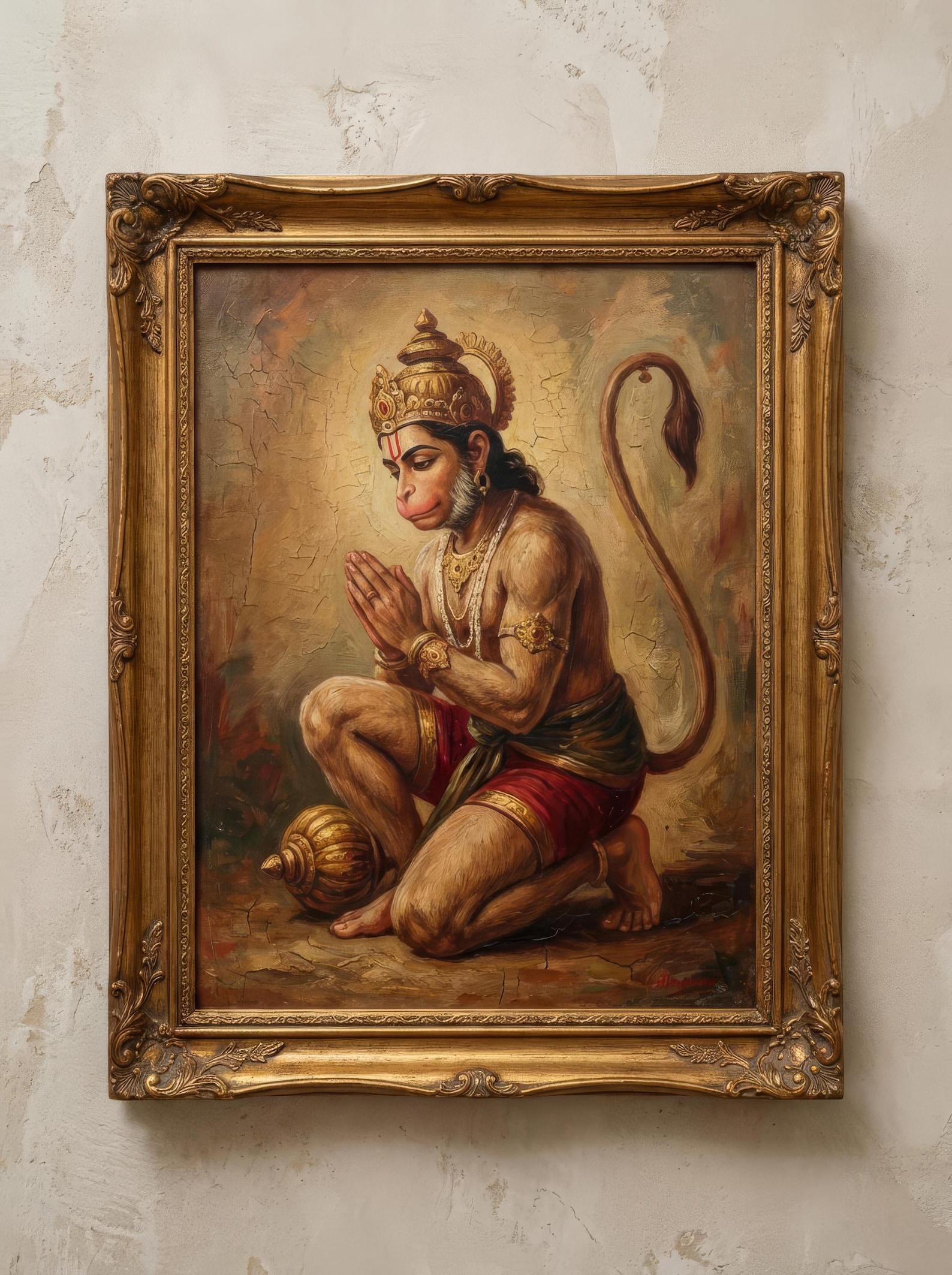 Hanuman Wall Art Print – Devotional Hindu Art – Vintage Sacred Painting ...