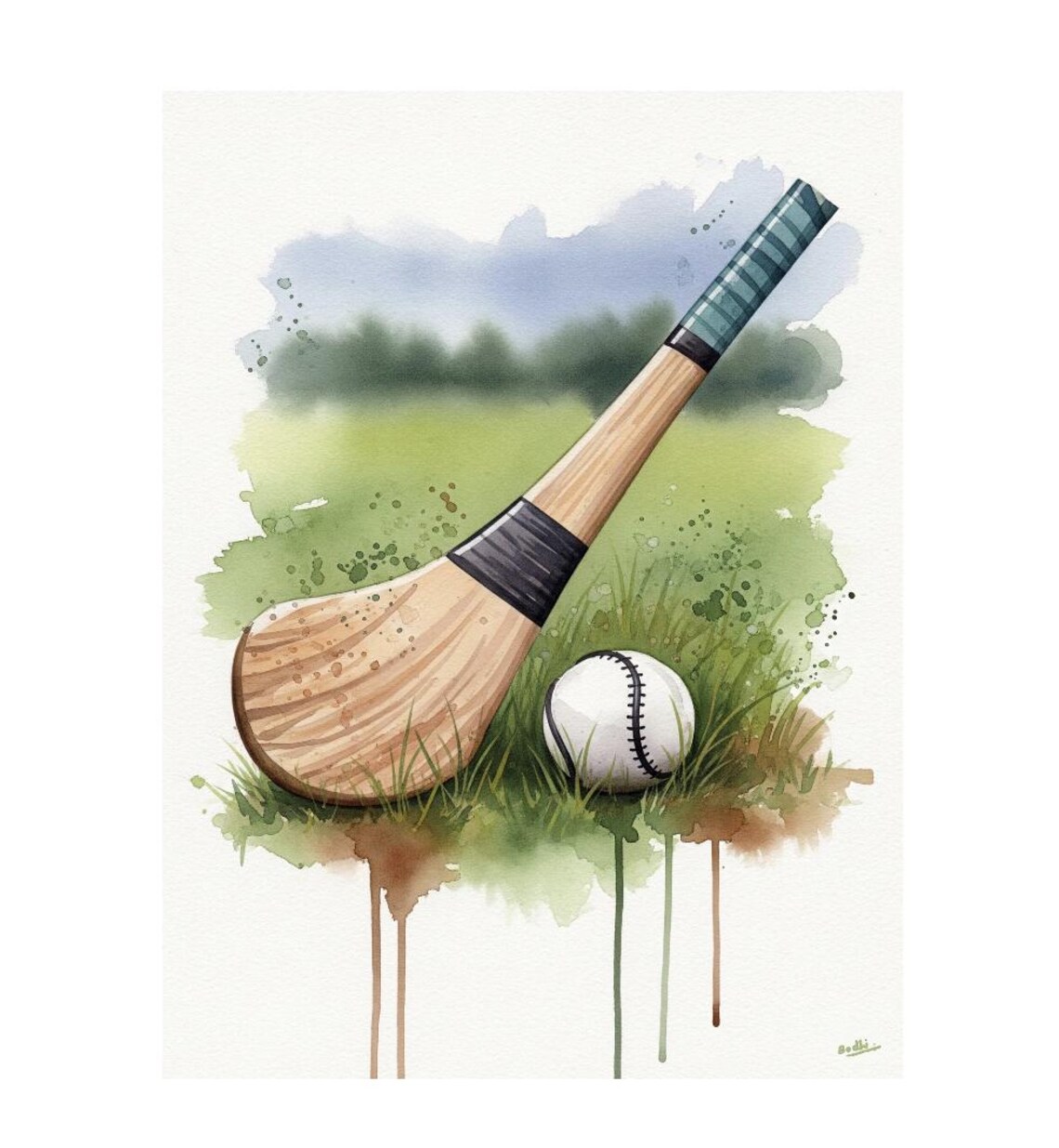 Hurling Bat and Ball Watercolor Painting | Sports Wall Art | Gaelic ...