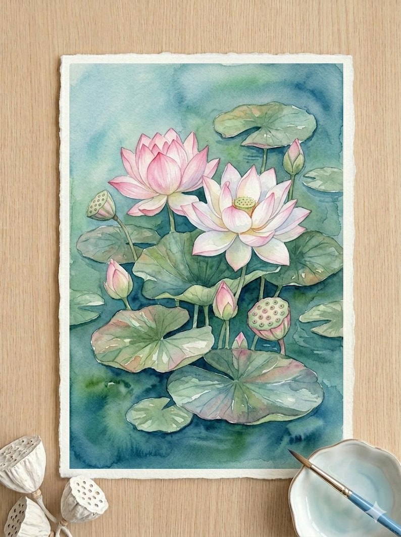 Pink Lotus Watercolor Print | Botanical Zen Pond Art (digital Download ...
