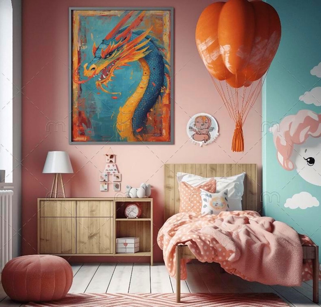 Dragon Wall Art • Fierce Mythical Creature Painting • Fantasy Dragon ...