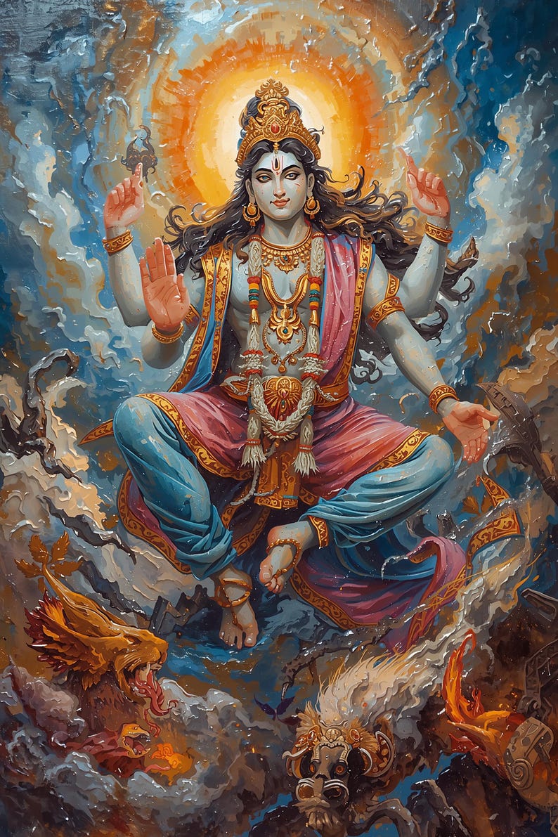 Lord Vishnu Wall Art • Hindu God Poster • Divine Spiritual Painting ...