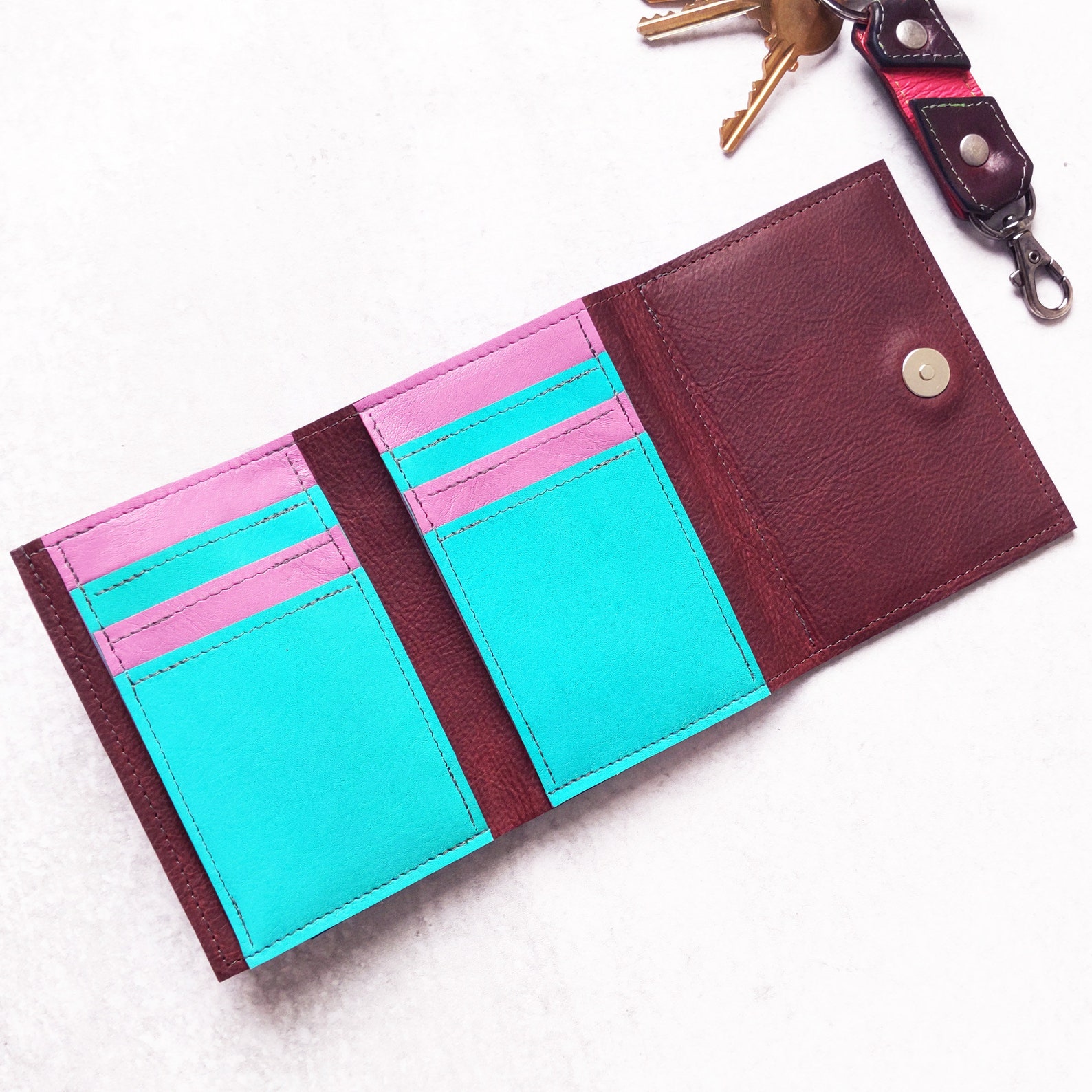 Womens Pink Leather Wallet With Coin Pocket Unique Gift Idea - Etsy