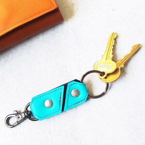 Teal Blue Leather Key Clasp Womens Key Chain Gift Chic and - Etsy