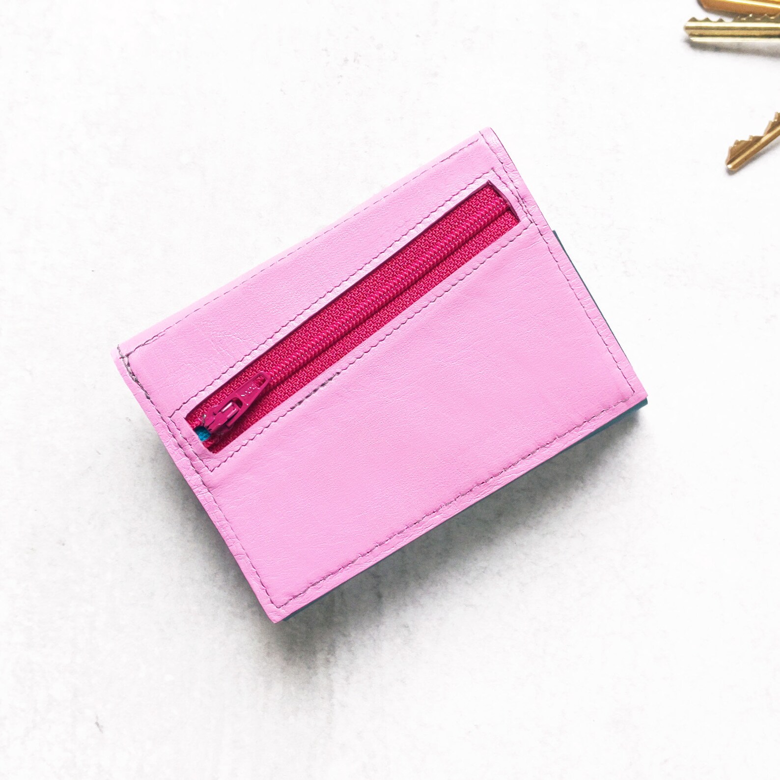 Womens Pink Leather Wallet With Coin Pocket Unique Gift Idea - Etsy