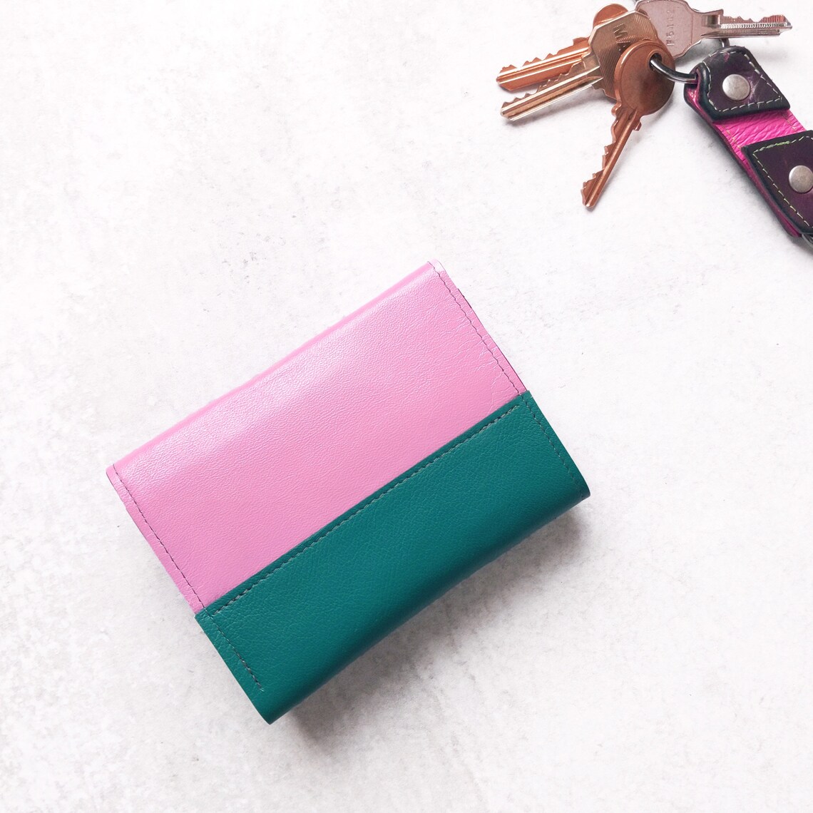 Womens Pink Leather Wallet With Coin Pocket Unique Gift Idea - Etsy