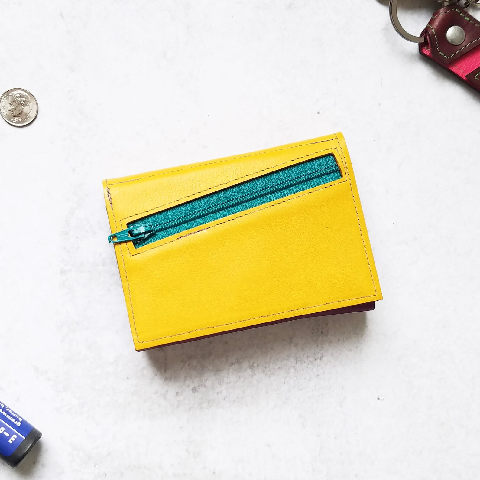 Womens Small Yellow Leather Wallet Minimalist Trifold Cute | Etsy