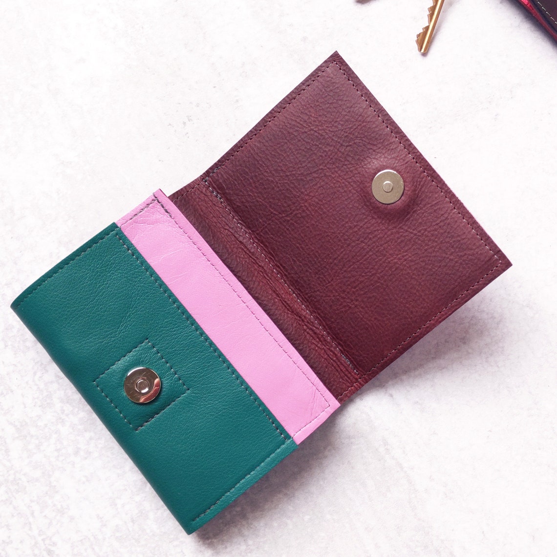 Womens Pink Leather Wallet With Coin Pocket Unique Gift Idea - Etsy