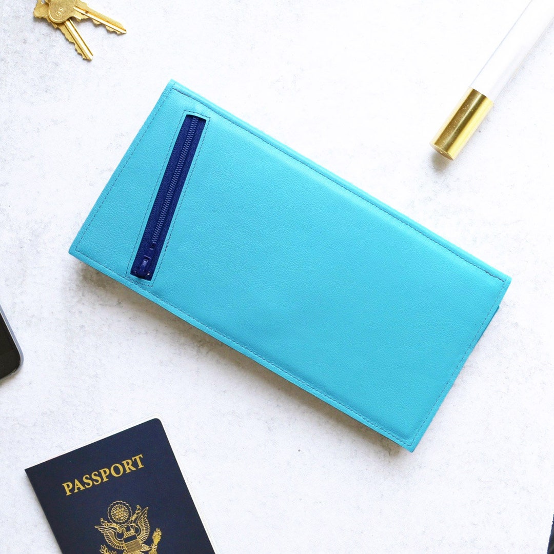 Leather Wallet Clutch Woman, Long Travel Wallet, Blue Passport ...