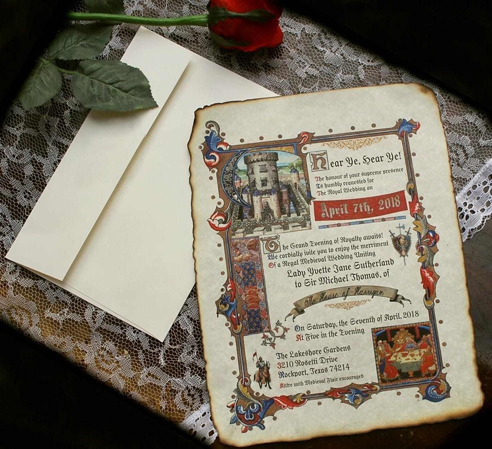 Medieval Renaissance Royal Aged Scroll Wedding Invitations, Famed ...
