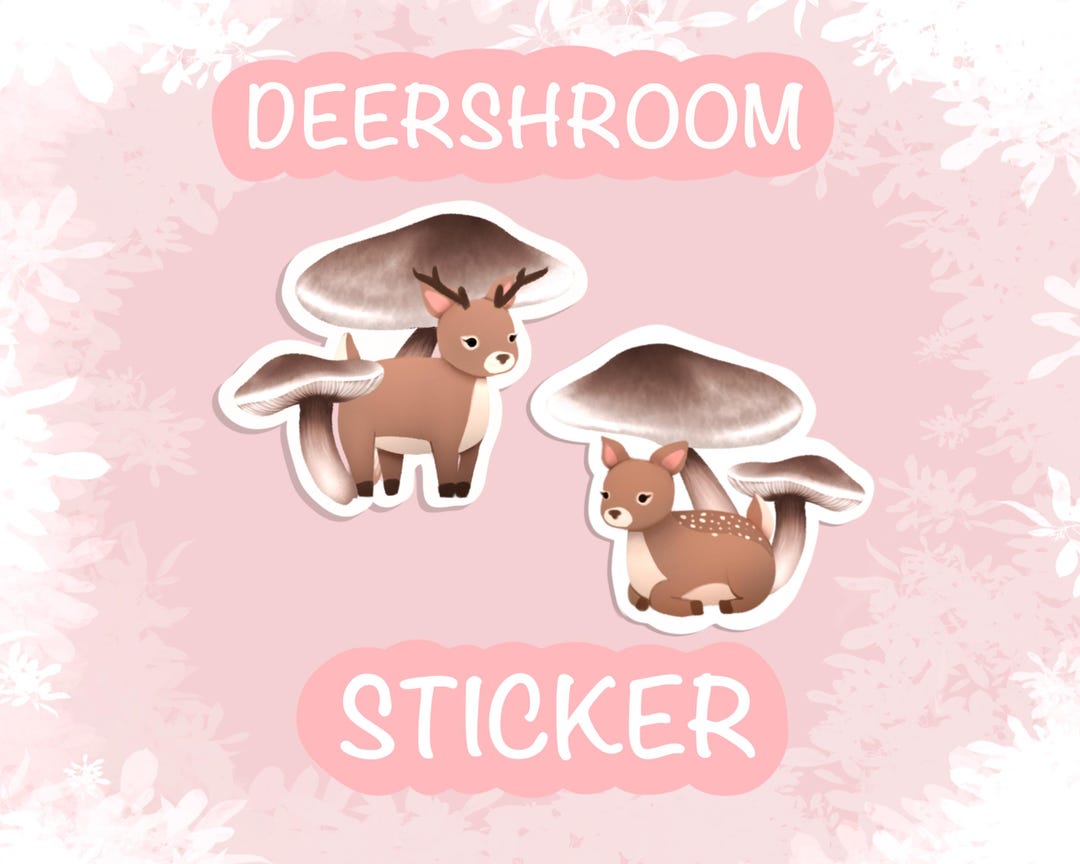 Deer Shroom Cute Mushroom Vinyl Sticker Water Resistant Kawaii Animal ...