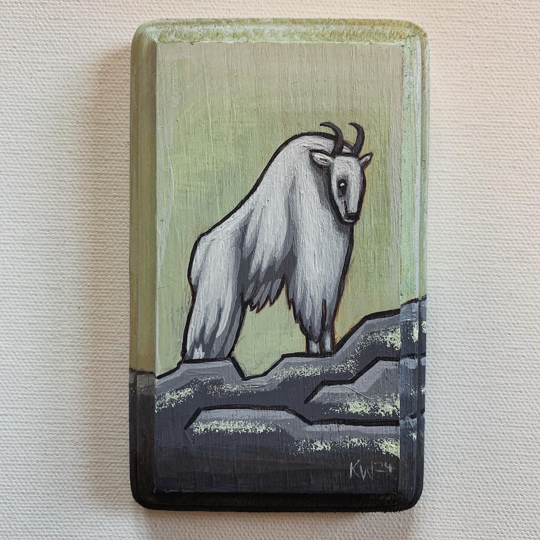 Mountain Goat Art - Small Original Wall Art Acrylic Painting on Wood by ...