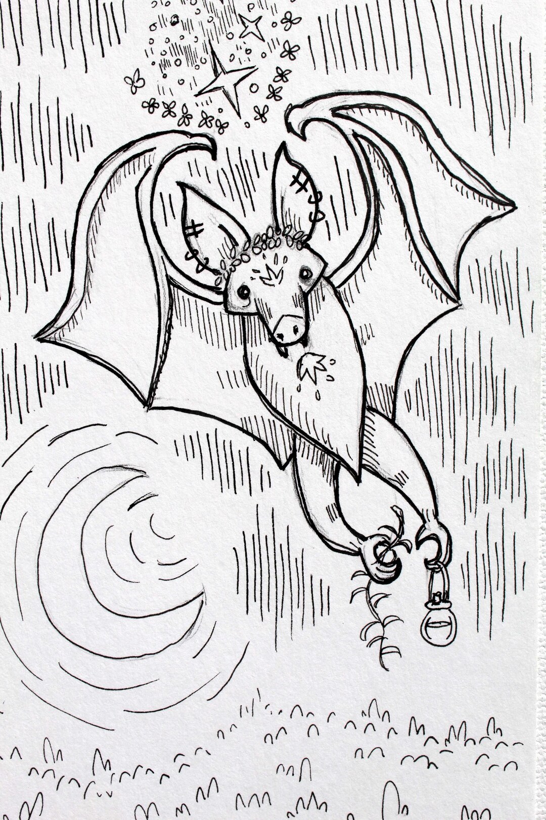 Bat Familiar Ink Drawing – Original Art on Bristol Board, 4x6 - Etsy