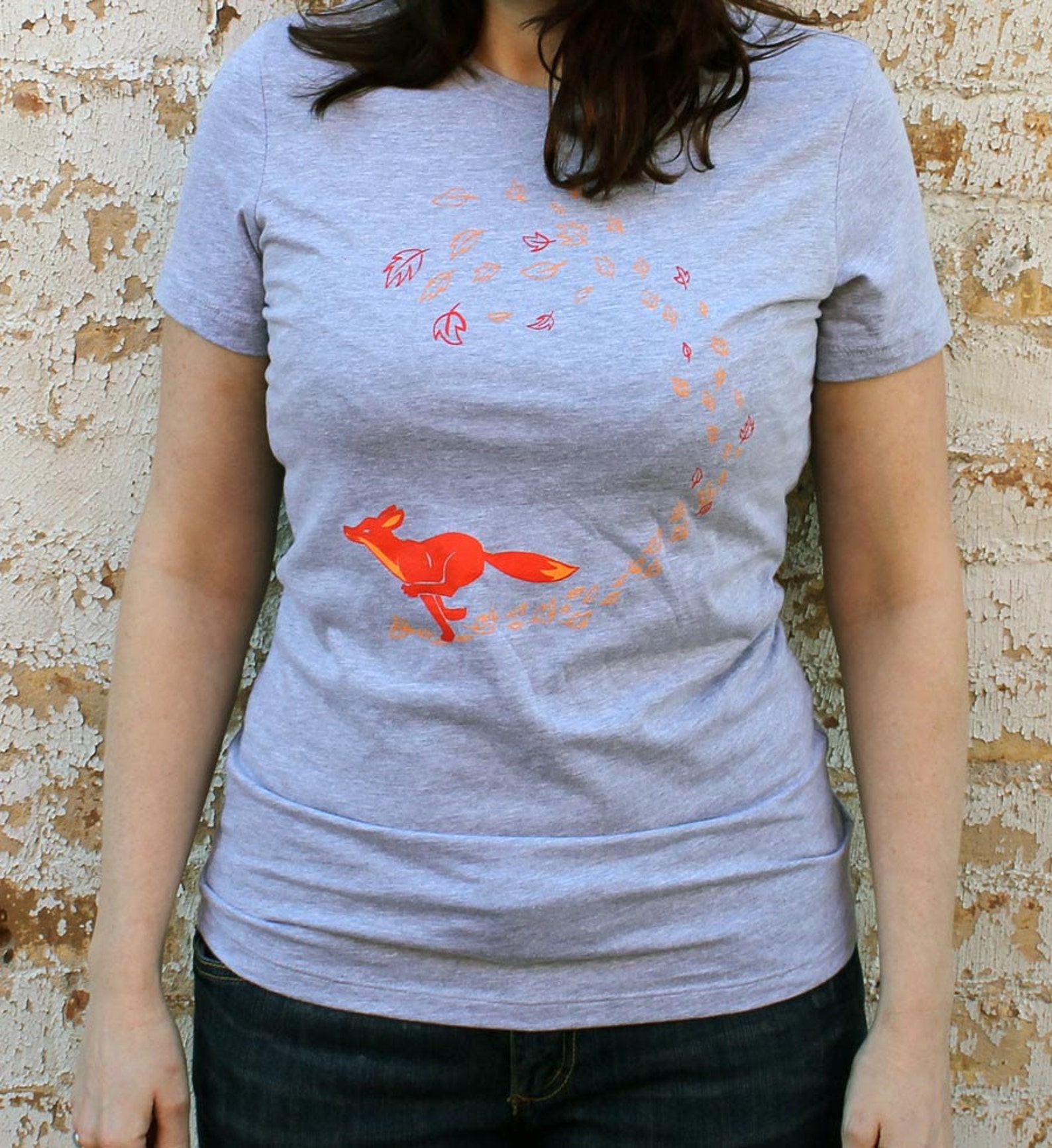 Clearance - Small Womens Graphic Fox Fitted T Shirt - Light Gray ...