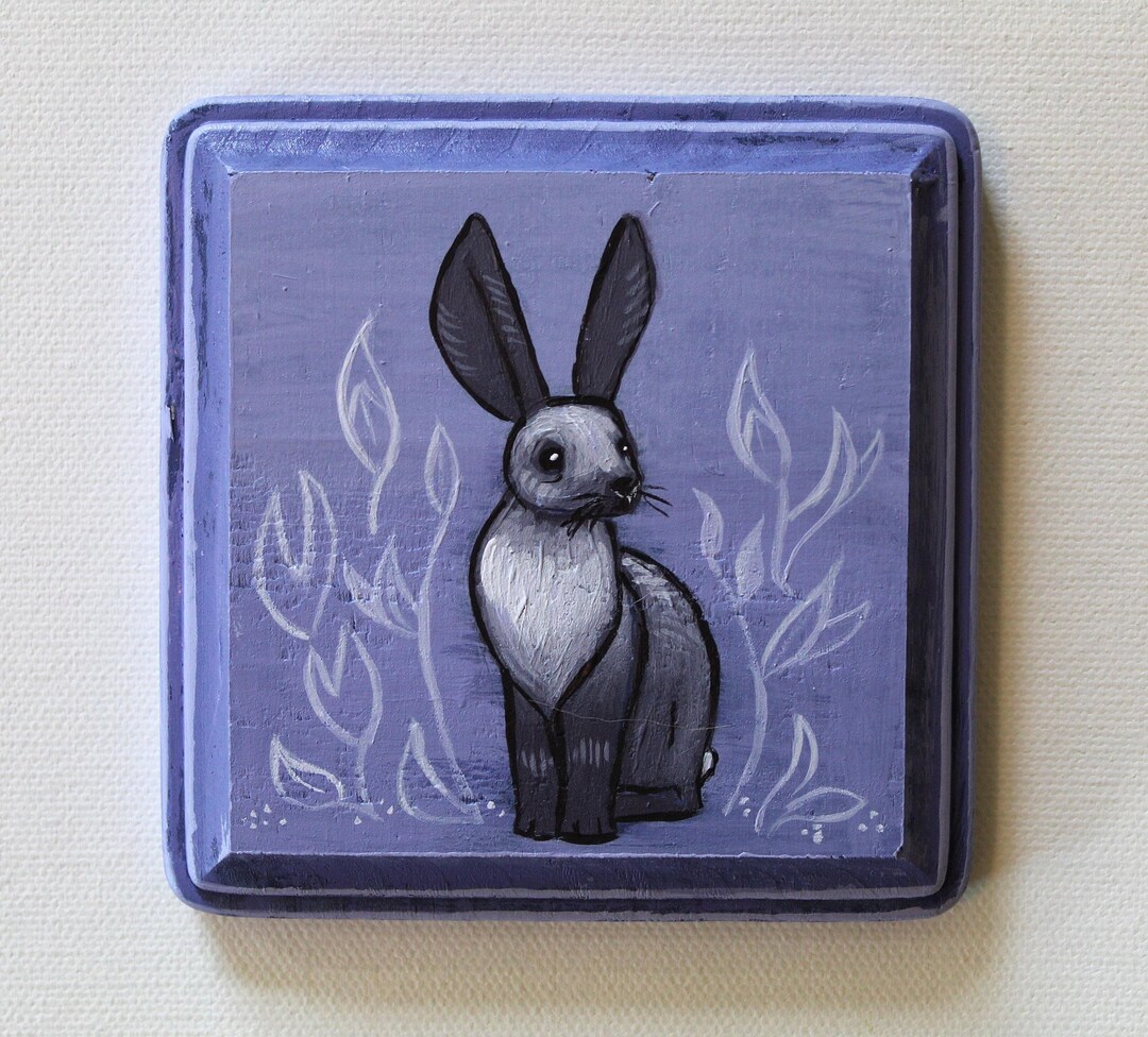 Rabbit in Violet Small Acrylic Painting on Wood Wall Art by Karen ...