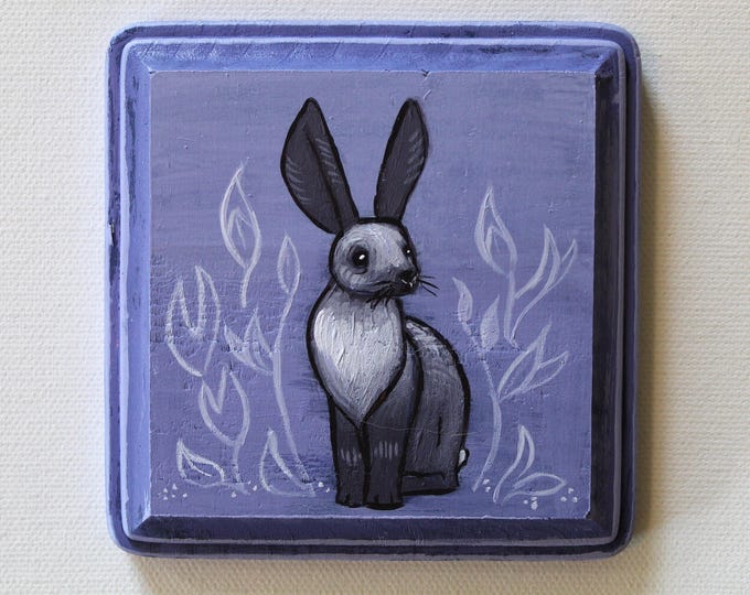Rabbit in Violet Small Acrylic Painting on Wood Wall Art by Karen ...