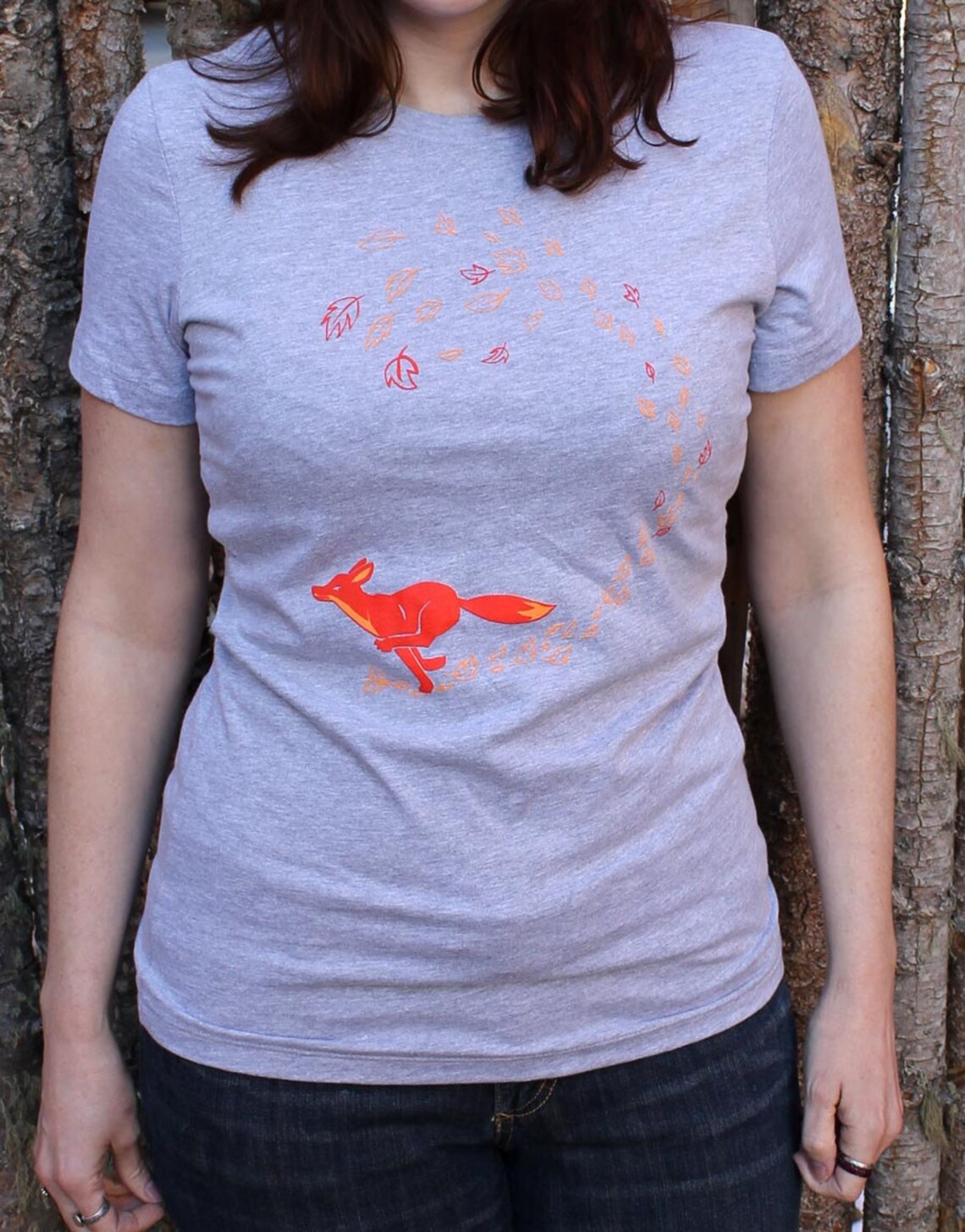 Clearance - Small Womens Graphic Fox Fitted T Shirt - Light Gray ...