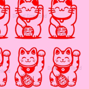 Maneki Neko Poster: Red Lucky Cats Japanese Print (digital Download) - Etsy