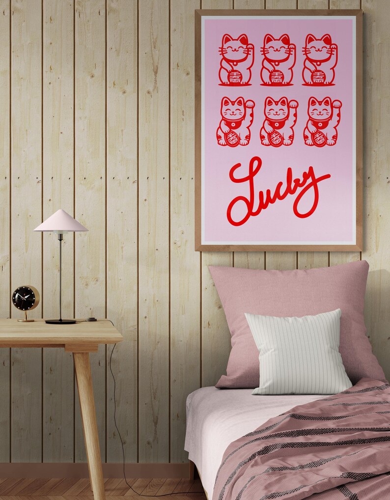 Maneki Neko Poster: Red Lucky Cats Japanese Print (digital Download) - Etsy