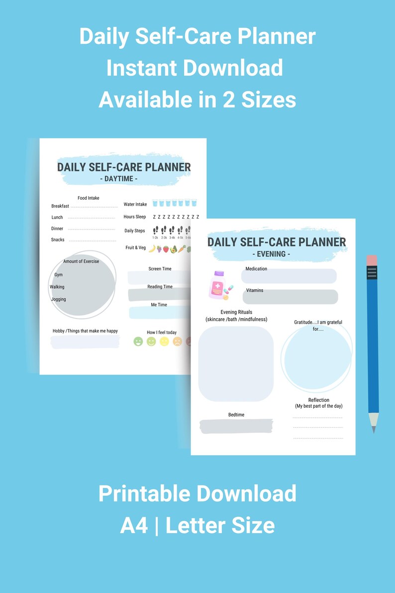 Daily Self Care Planner Printable Instant Download Wellness Tracker ...