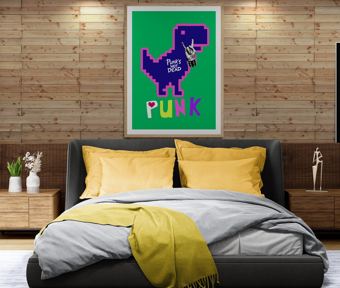 Dinosaur Punk Rock Art Printable for Home Office, Digital Download Gift ...