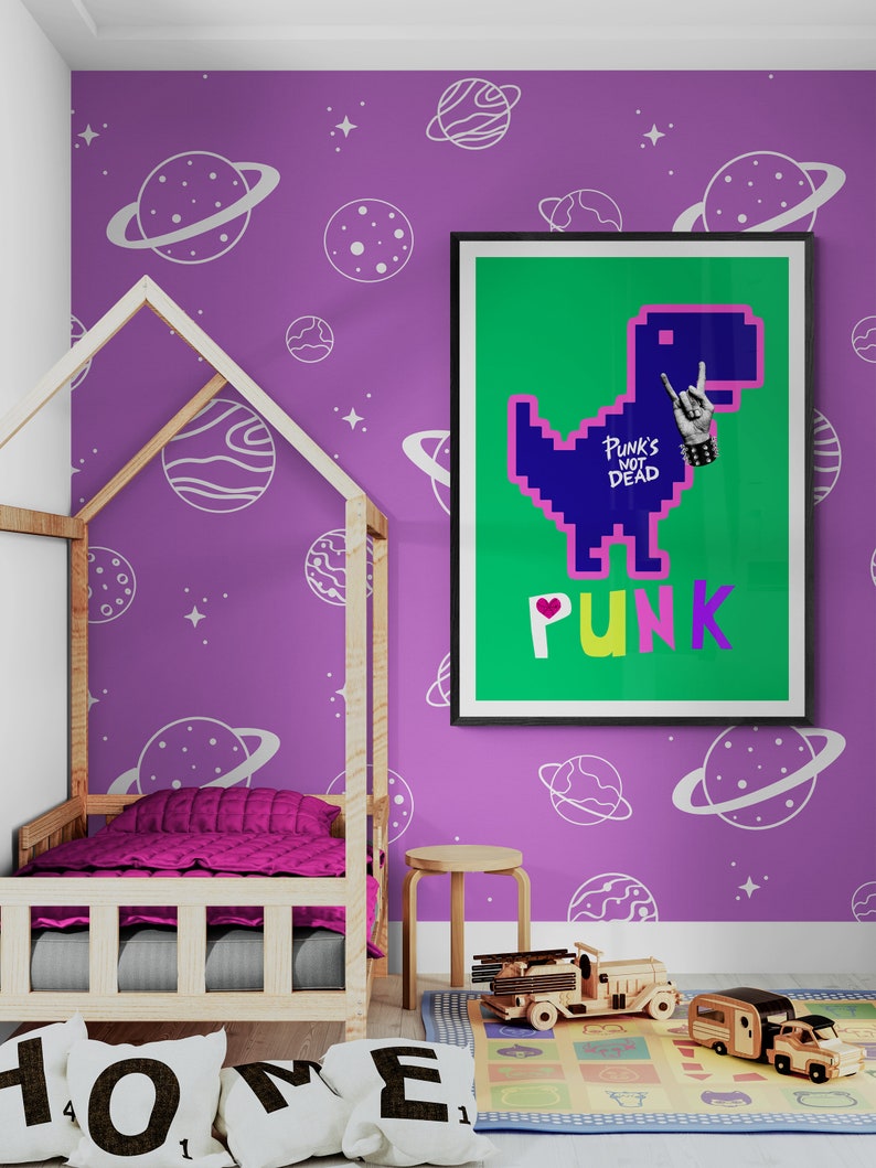 Dinosaur Punk Rock Art Printable for Home Office, Digital Download Gift ...