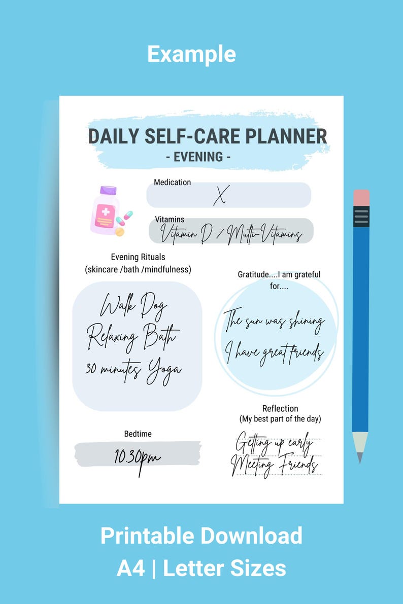 Daily Self Care Planner Printable Instant Download Wellness Tracker ...
