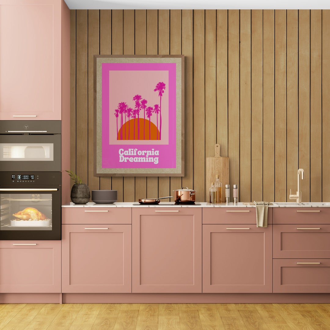Pink Palm Trees Poster: California Dreaming Boho Wall Art (digital ...