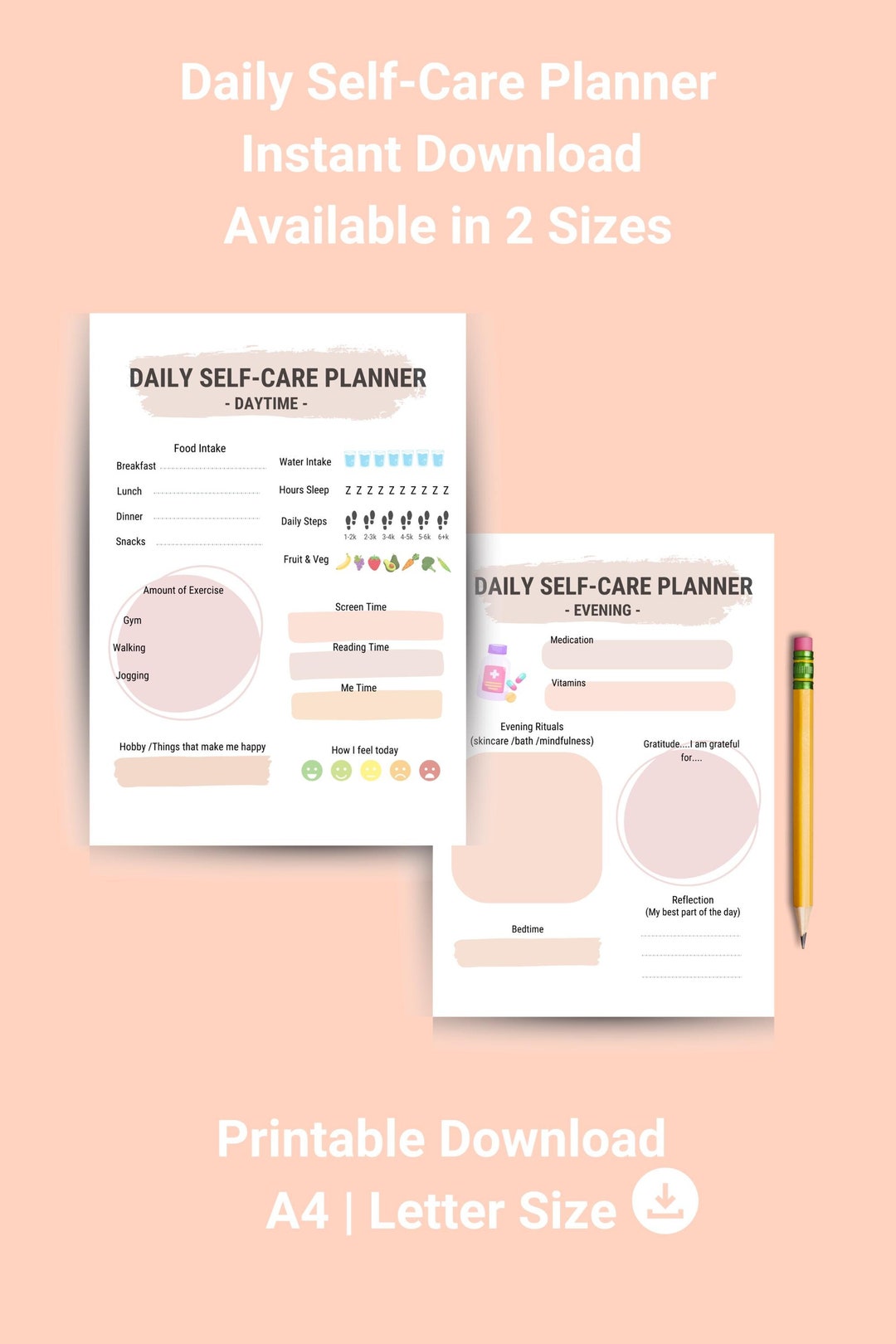 Daily Self Care Planner Printable Instant Download Wellness Tracker ...