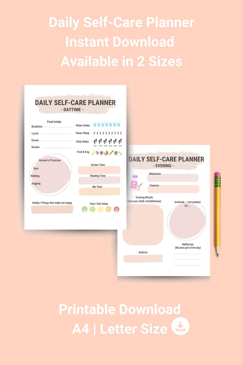 Daily Self Care Planner Printable Instant Download Wellness Tracker ...
