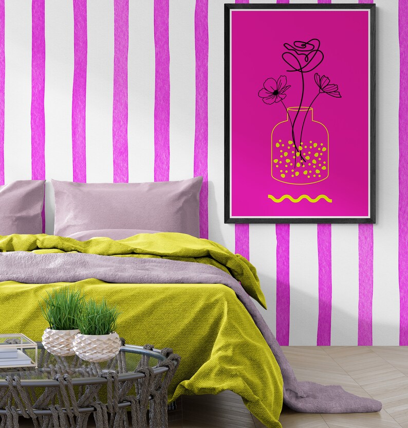 Minimalist Flowers in Vase Poster Line Drawing Flowers Living Room Art ...