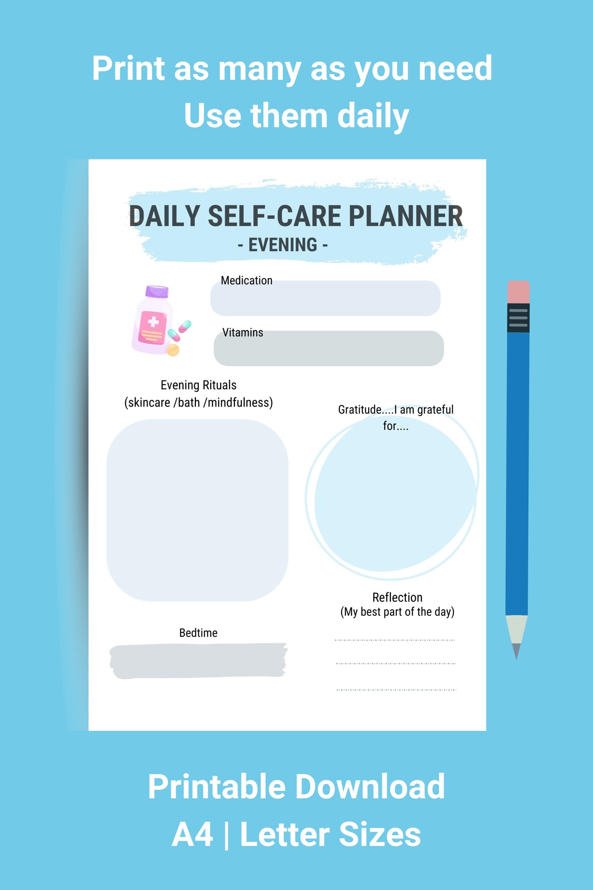 Daily Self Care Planner Printable Instant Download Wellness Tracker ...