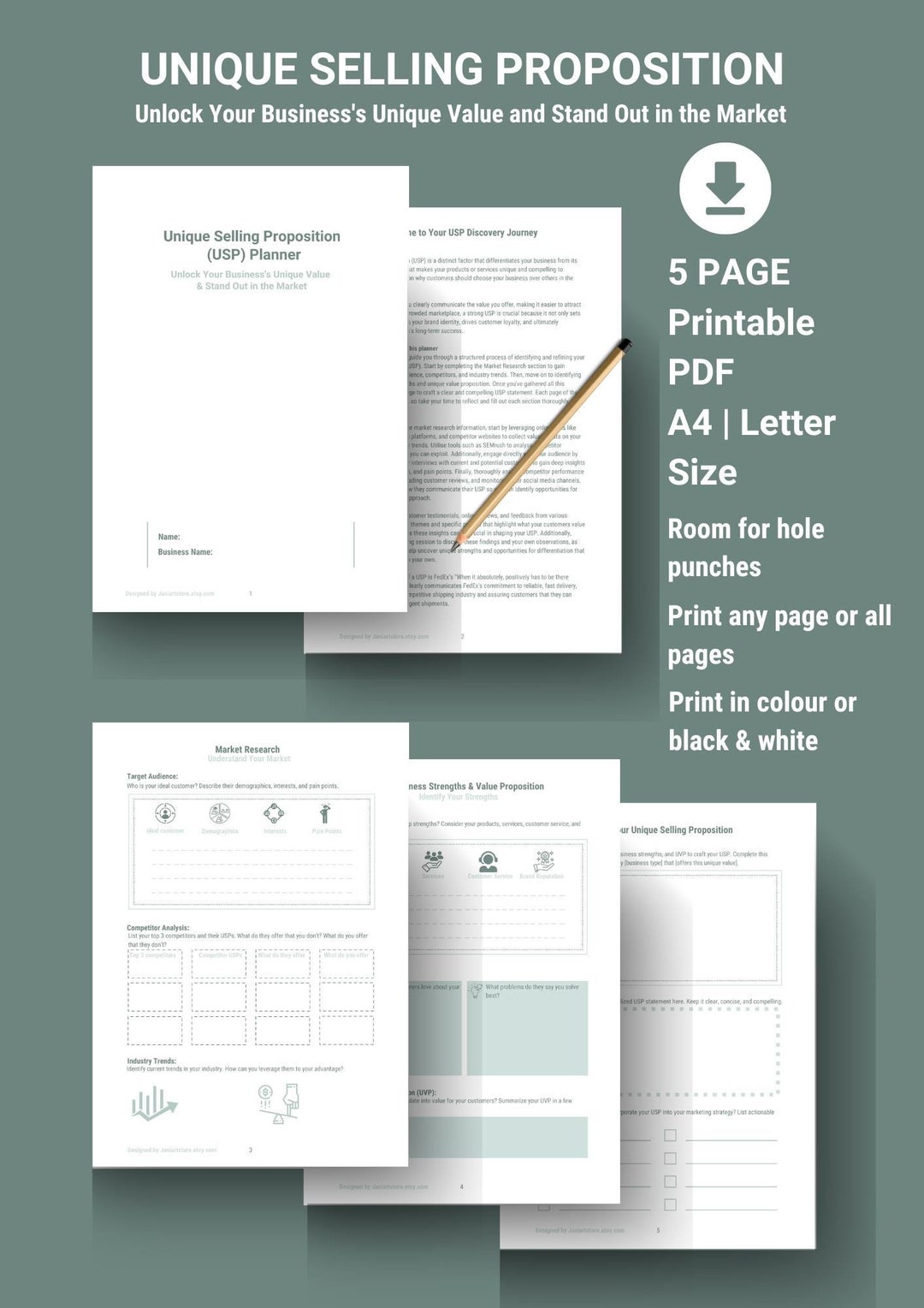 USP Identification Planner: Business Strategy Guide (printable PDF) - Etsy