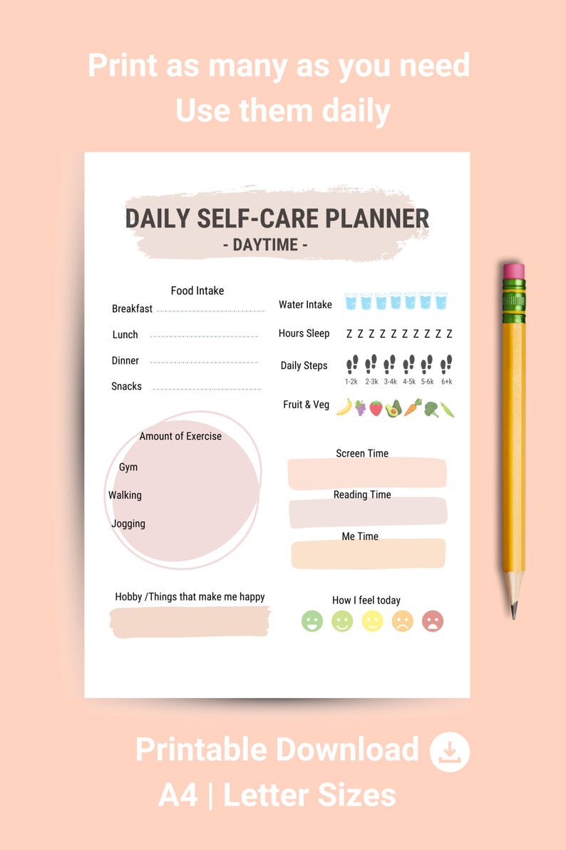 Daily Self Care Planner Printable Instant Download Wellness Tracker ...